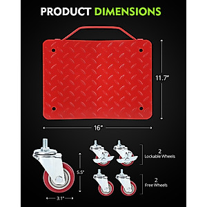 DEXSO [6000 lbs] Tire Wheel Dolly Car Set of 4, Heavy Duty Carbon Steel Car Mover with Antiskid Plate & 360 Degree Rotatable Wheel, 16"*13", Red