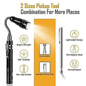 LED Telescoping Magnet Pickup Tool Bundle with Snowflake Multi Tools Stocking Stuffers for Men Dad Women Cool Gadgets for Men Portable Screwdriver Wrench Bottle Opener Mini Tool