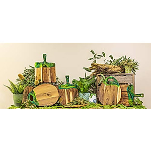 Wood Cheese Board and Knife Set, Large Cutting Board,16" x 12", Charcuterie board, Handmade Forest Resin decorated Tear Drop shape… (Forest)