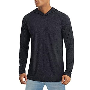 MAGCOMSEN Mens Uv Protection Shirts Long Sleeve with Hood Athletic Running Shirts Workout Sun UPF 50+ Fishing Shirts Quick Dry Hiking Shirts Black M