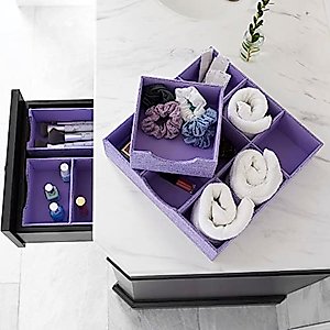 Household Essentials 2-Pack of Drawer Organizers, Sturdy Chipboard Wrapped In Soft Polyester Fabric, Stylish and Functional Storage Solution, 3” H x 6” W x 6” D, Iris