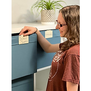 Hygge & Sage: Metal Bin Labels for Home Organization | Non-Slip Basket Labels Clip On for Storage Bins, Baskets, or Wire Racks | Includes 8 Labels, 8 Non-Slip Pads, and 1 Free Marker (Cream)
