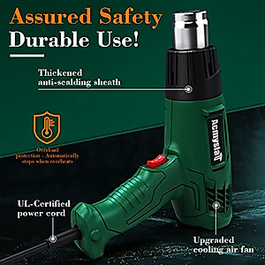 Heat Gun, 1800W Heavy Duty Hot Air Gun Kit Dual Temperature Settings 572℉~932℉ (300℃-500℃), Durable&Overload Protection, with 4 Nozzles for Crafts, Shrink Wrapping/Tubing, Paint Removing, Epoxy Resin