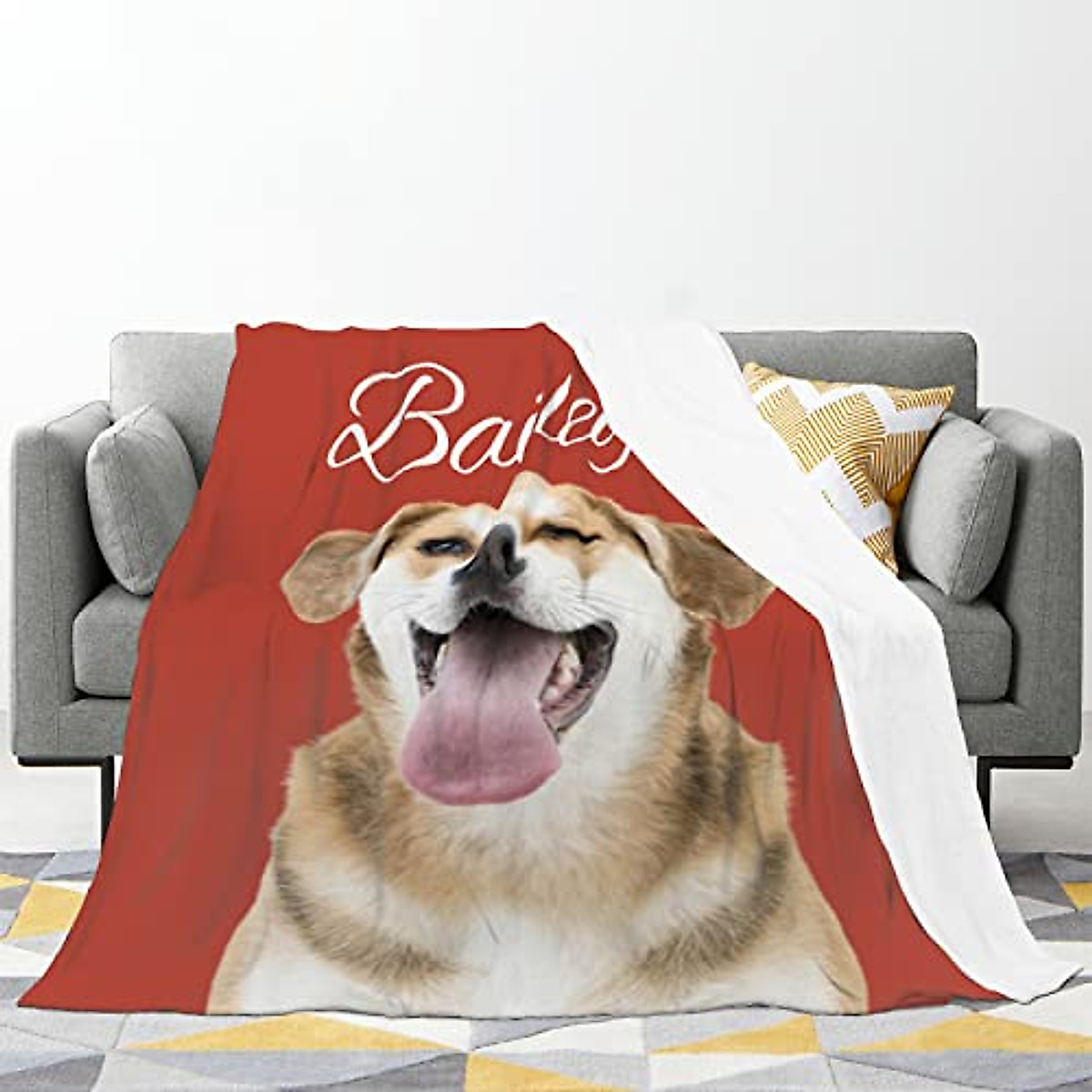 SIMIEEK Personalized Dog Photo Blanket with Name Custom Pet Picture Blankets Throws Customized Dog Portrait Blanket for Adults Kids, 30 to 80 Inches