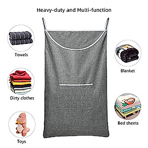 SAVERHO Large Hanging Laundry Hamper Bag, Door Hanging Hamper with Front Pocket Dirty Clothes Hanging Laundry Bag Large Size 35X22inch Door Laundry Basket (Grey)