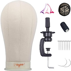 NAYOO 21-24 inch Canvas Block Head Wig Head Stand for Making Wigs Display Styling Mannequin Head Set With Mount Hole (22inch - Light brown)