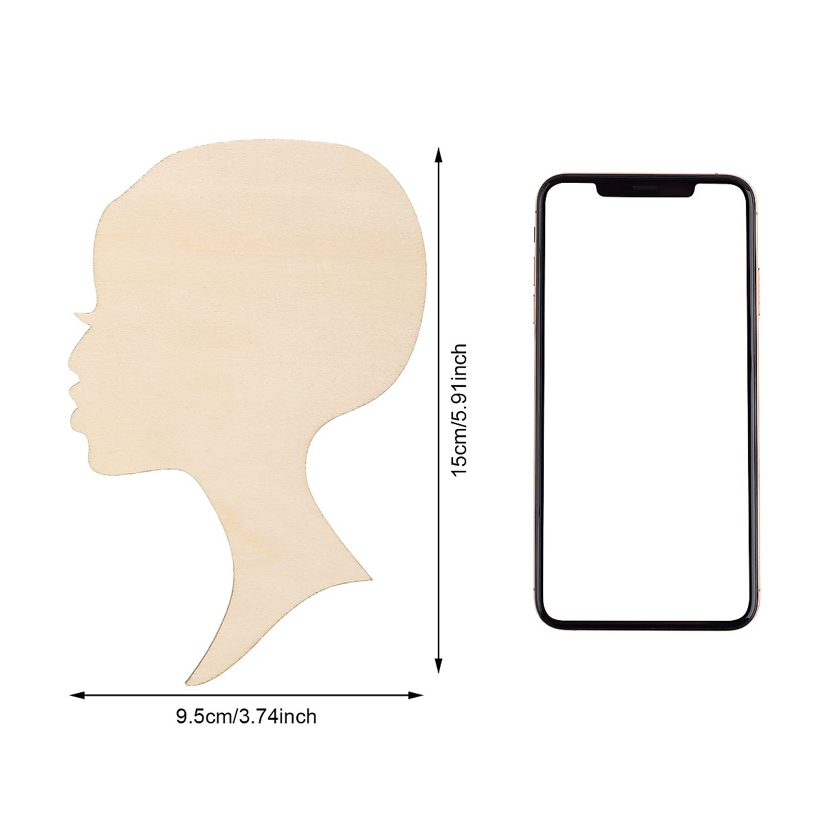 Jetec 8 Pieces African Woman Women Face with Lashes Silhouette Head Wood Decoration Pendant Unfinished Laser Cutting Cutout Shape Painting DIY Crafts Door Wall Hanging
