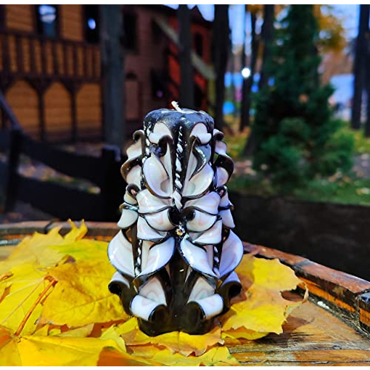 Handmade Carved Candle - Surprise Gift For Her - Decor Birthday Halloween Thanksgiving Christmas - Spiritual Living Room Home Decor Candles - Unique Engagement Wedding Idea - Black White - Ordagio