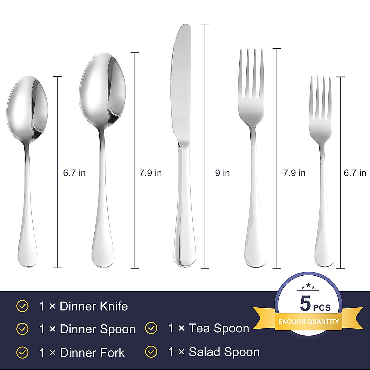 Premium stainless steel cutlery set, including sturdy fork, knife and dessert spoon with a portable travel cutlery storage bag - perfect for parties and picnics - Flatware Cutlery Set