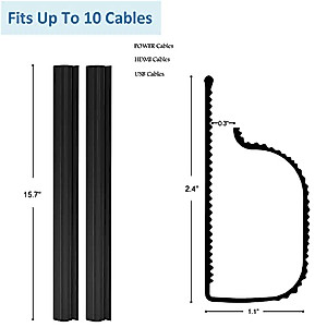 Cable Management 62.6'' J Channel Cable Raceway, 4 Pack Cord Cover, Under Desk Cable Management Kit, Self-Adhesive Desk Cabel Organizer, Easy to Install Cord Organizer for Home Office, 4X15.7IN Black