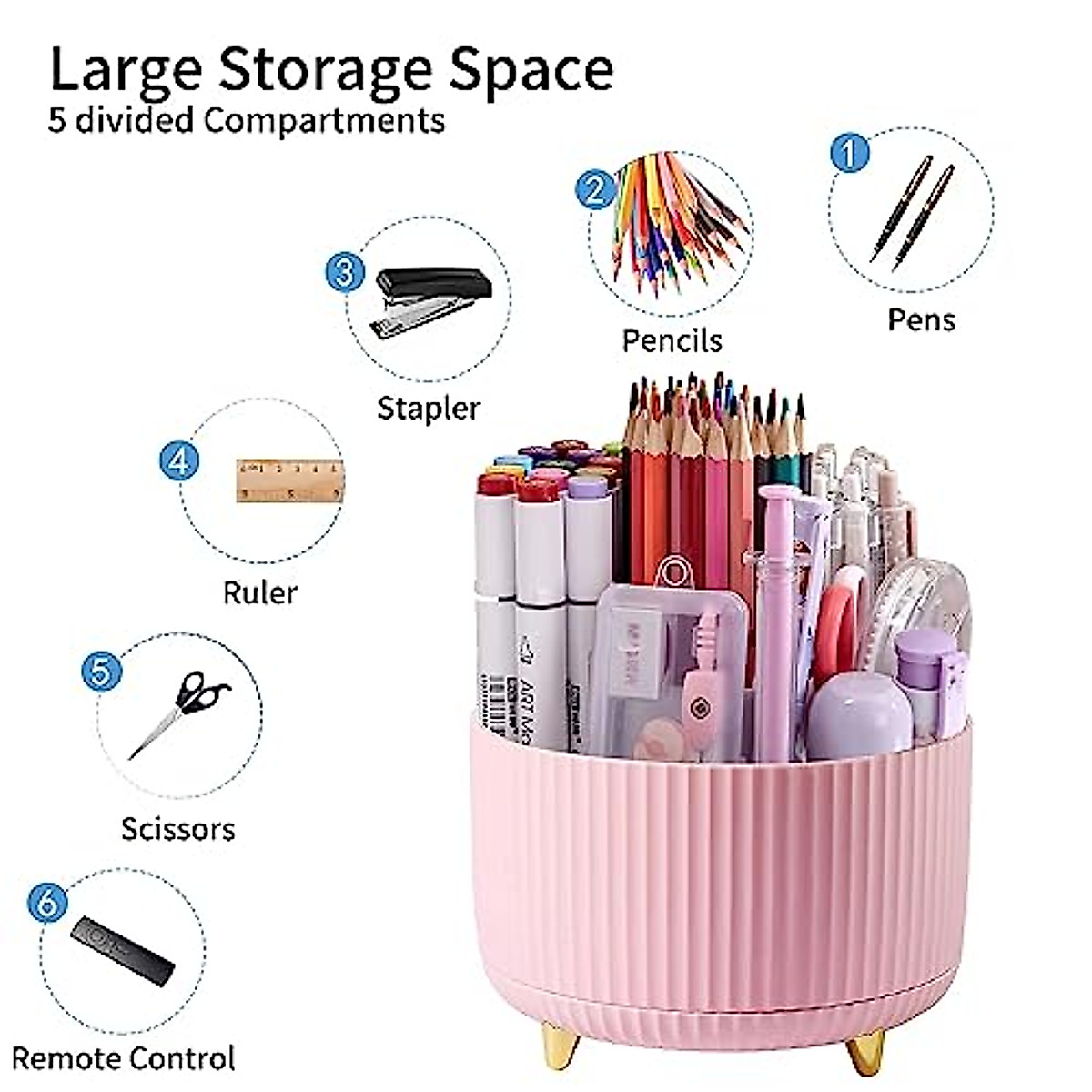 XDRELEC 360 Degree Rotating Pen Holder, Pencil Holder for Desk, Office Desk Organizers and Accessories, Pencil Cup, Pen Organizer，Office Organization and Storage (pink)