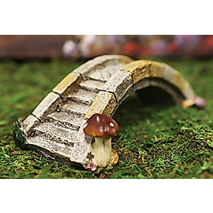 Ebros Enchanted Whimsical Fairy Cottage Garden Miniature Stone Bridge with Toadstool Mushroom Figurine 7.25" Long Mini Whimsical Gardens DIY Elves Pixies Fairies Indoors Outdoors Decorative Accessory