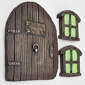 Bits and Pieces - Miniature Fairy Garden Glow in The Dark Fairies Sleeping Door and Windows Tree Statues - Tree Hugger Yard and Garden Sculptures Fairy Garden Mystical Gnome Home
