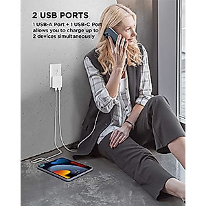 iHome USB C Charger: AC Pro 20W Multiport USB Charger (1 USB-C Port, 1 USB-A Port), Flat USB C Charger Block, Dual Port USB Plug Adapter & Phone Charging Block
