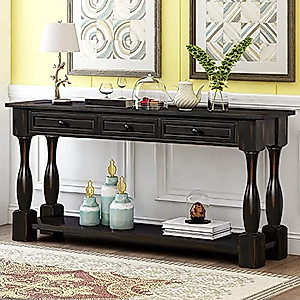 n/a Two Colors Console Table 64" Long Sofa Table End Table Easy Assembly with Drawers and Shelf for Entryway, Hallway, Living Room (Color : A)