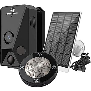 eMACROS Wireless Security Camera Outdoor, Solar Powered 2.4G WiFi Home Security System with Motion Detection and Siren,Two-Way Audio,HD 2K with Night Vision,IP65 Waterproof