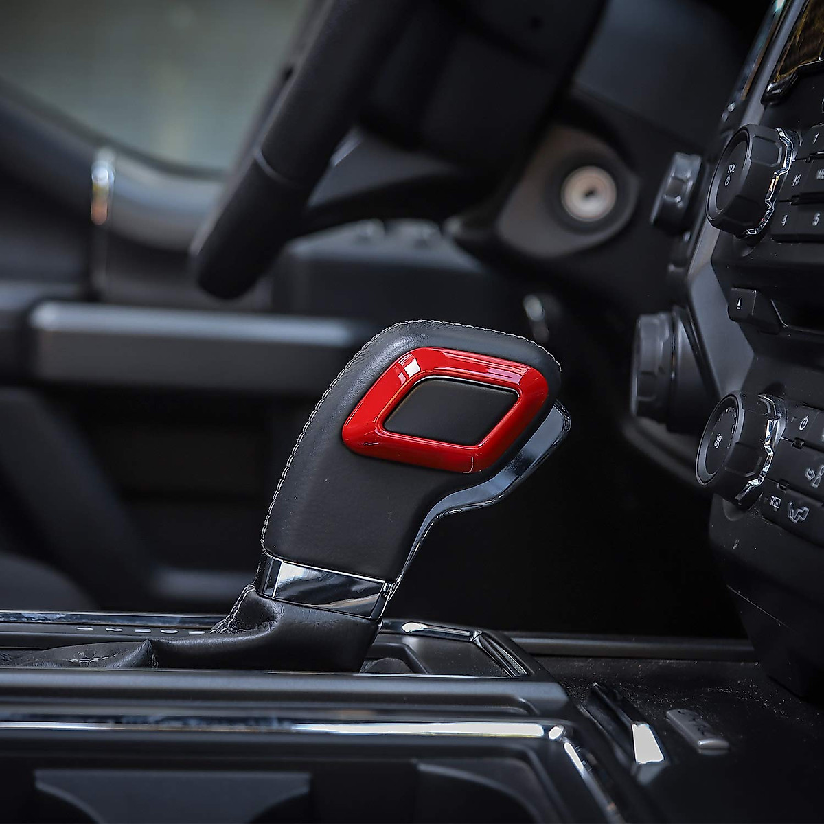 JeCar for Ford F150 Gear Shifter Head Trim Cover Frame Deacorative Trim Cover Frame for Ford F150 2015 2016 2017 (Red)