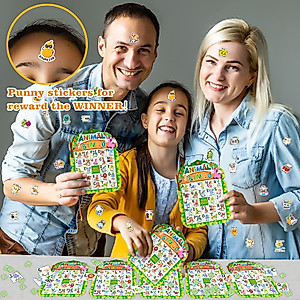Animal Bingo Game for Kids Toddler Adults Family, Animal Bingo Cards Letter Recognition Jungle Safari Party Game with 24 Players & 40Pcs Punny Stickers for Party Favors Kindergarten Activity Supplies