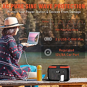 296Wh 600W Portable Power Station with 60W Solar Panel, Solar Generator Outdoor Backup Battery Supply with AC Outlet for Tent Camping, Home Emergency, Traveling, RV Trip