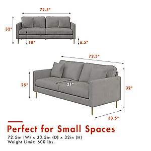 CosmoLiving by Cosmopolitan Highland Sofa with Pillows, Gray Velvet