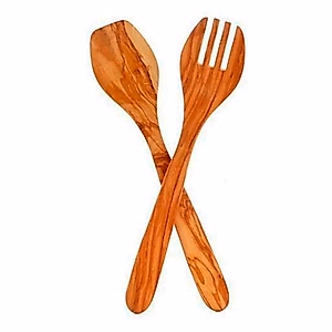 Eddington 50012 Italian Olive Wood Salad Server, Handcrafted in Europe, 2-Piece Set, 13-Inches