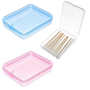 Lusofie 3 Pcs Qtip Travel Case Portable Travel Cotton Pad Holder Plastic Travel Qtips Case, Cosmetic Sponge Storage Box for Cotton Rounds, Swabs, Floss(Blue & Pink & Transparent)