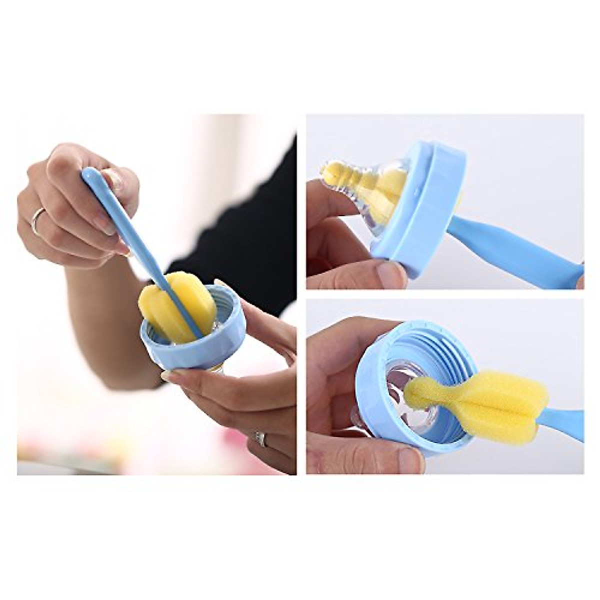 Honbay Bottle Brush Cleaner Kit with Teat Cleaner and Straw Brushes 360 Degree Rotating 5 PCS Within One Set Comes in Different Size selections - Random Color