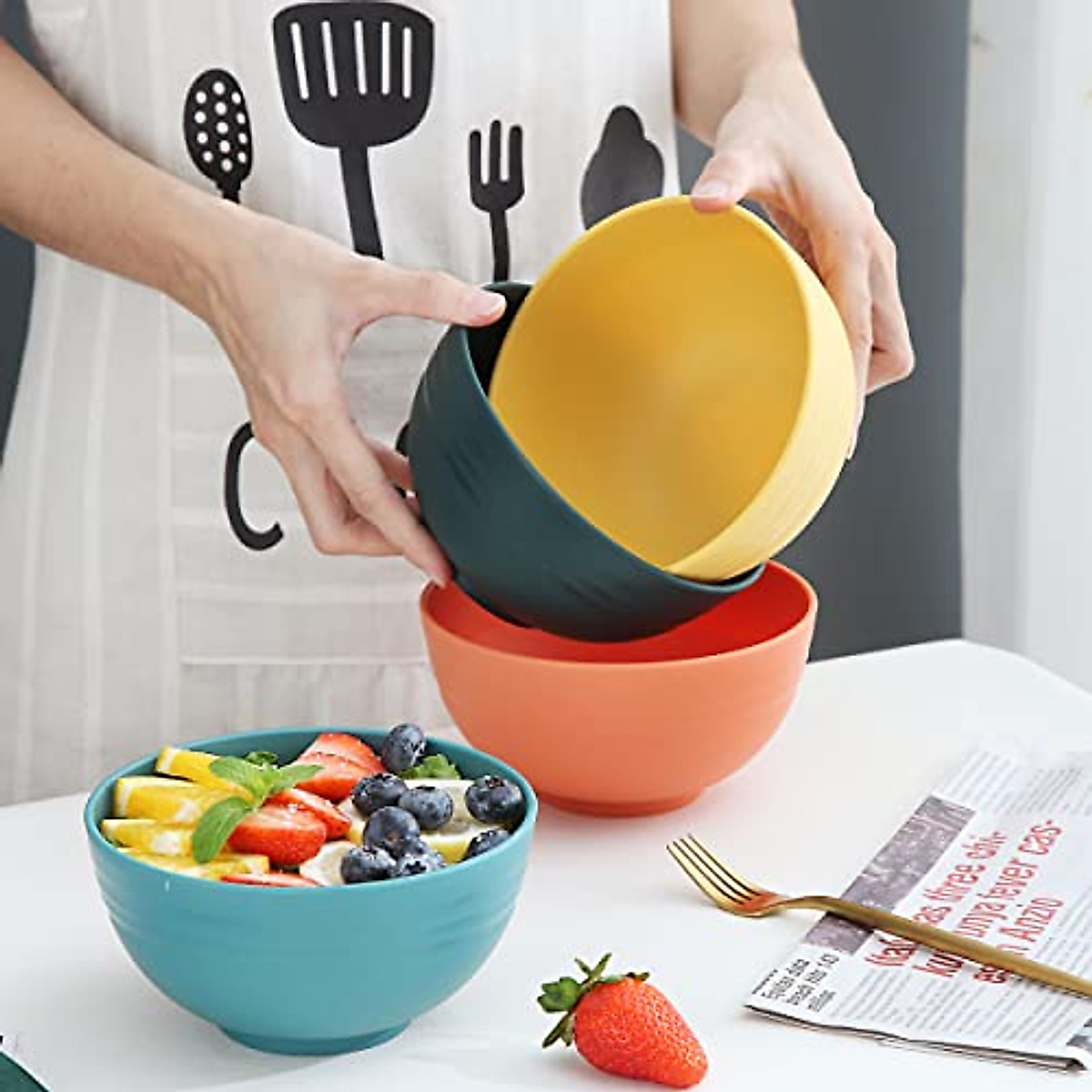 Kyraton Cereal Bowls 4 Pieces, Unbreakable And Reusable Light Weight Bowl For Rice Noodle Soup Snack Salad Fruit Dishwasher Safe, Microwave Safe BPA Free (Mutil Color)