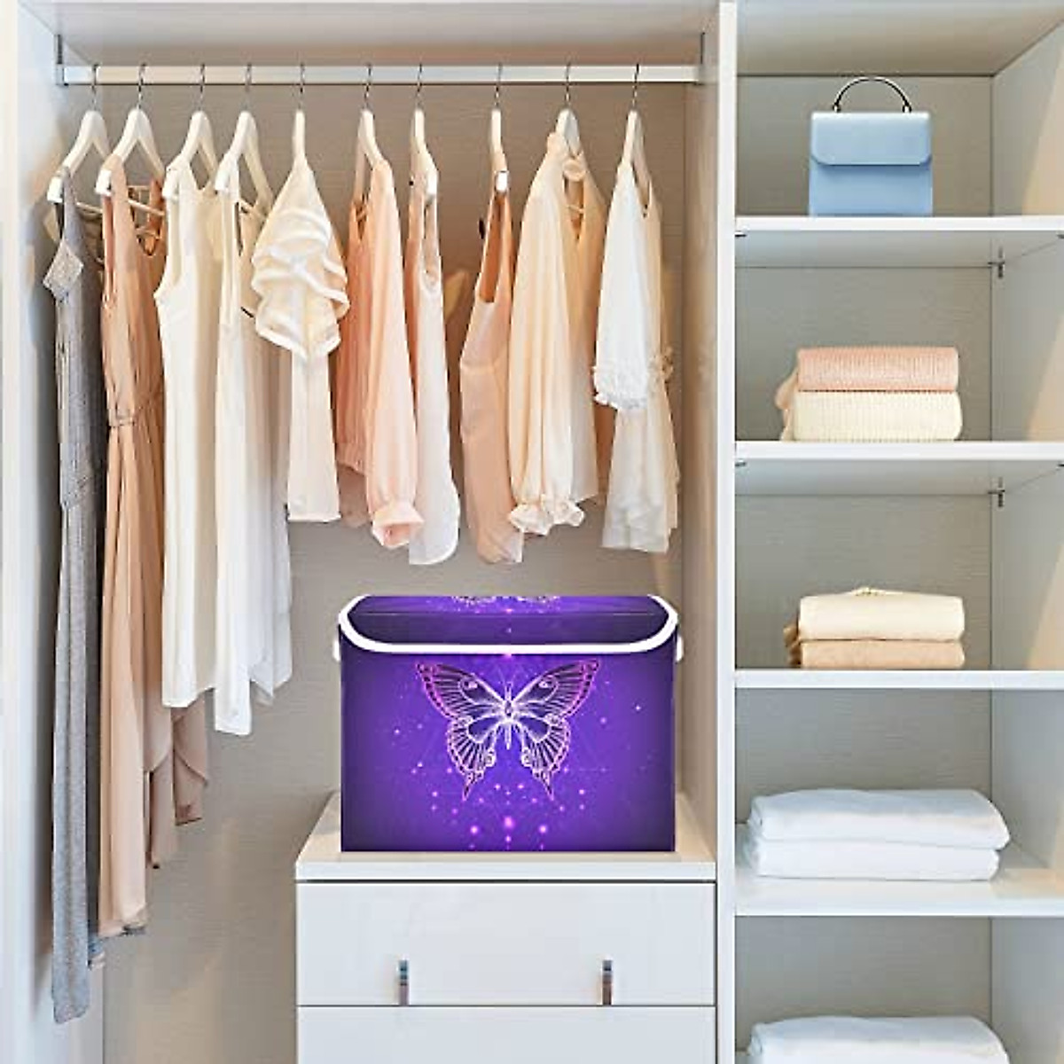 Shining Butterfly Large Storage Bins with Lid Collapsible Storage Bin Storage Cubes Rectangle Storage Bin for Home Laundry Room