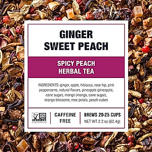 Tiesta Tea - Ginger Sweet Peach | Spicy Peach Herbal Tea | Premium Loose Leaf Tea Blend | Non Caffeinated Herbal Tea | Make Hot or Iced Tea & Brews Up to 25 Cups - 2.2 Ounce Resealable Pouch