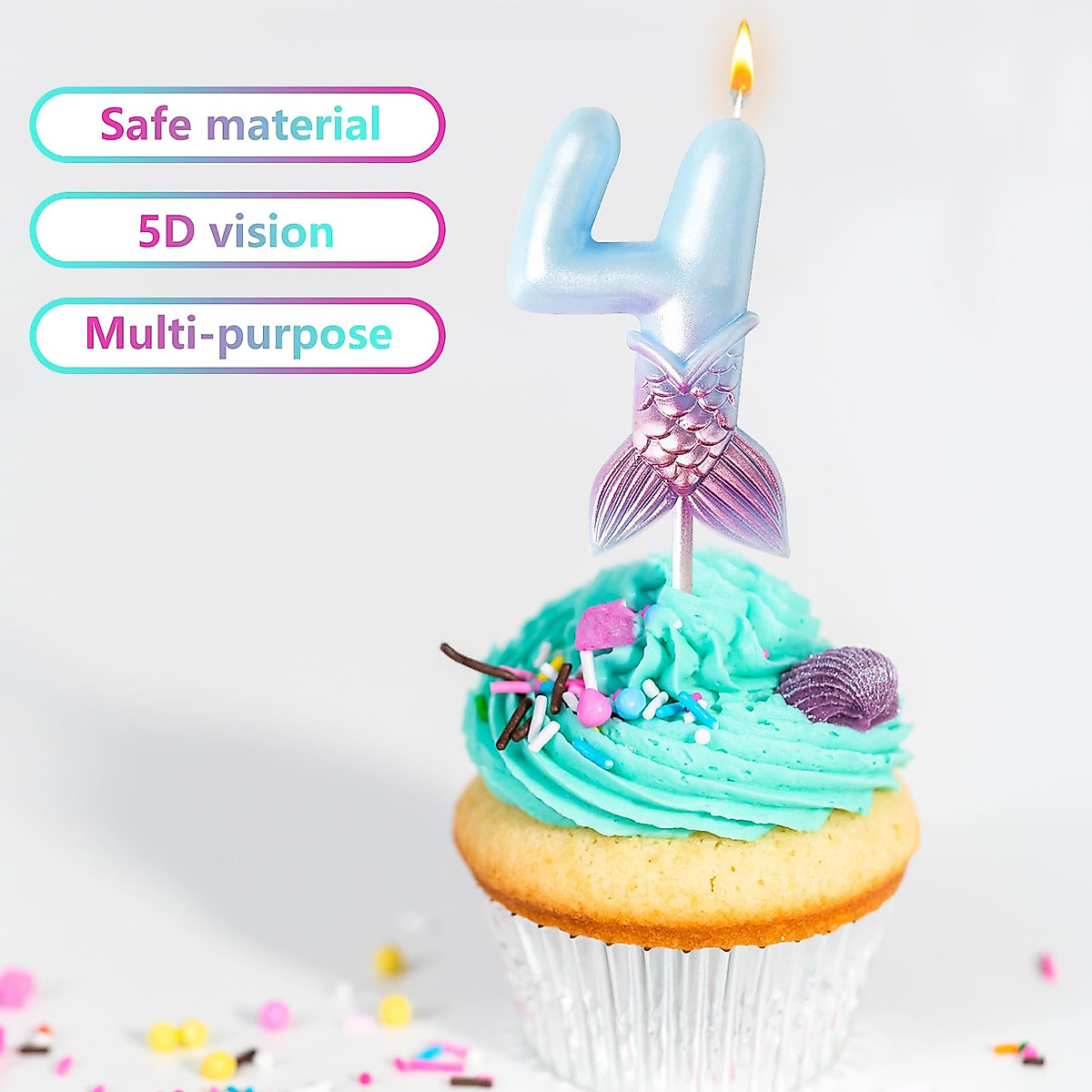 laackys Birthday Candle Number 4 Candles, Blue Purple Birthday Cake Candles, Cake Happy 4th Birthday Candles | Suitable for Mermaid Cake Decoration Birthday Party Supplies (4)