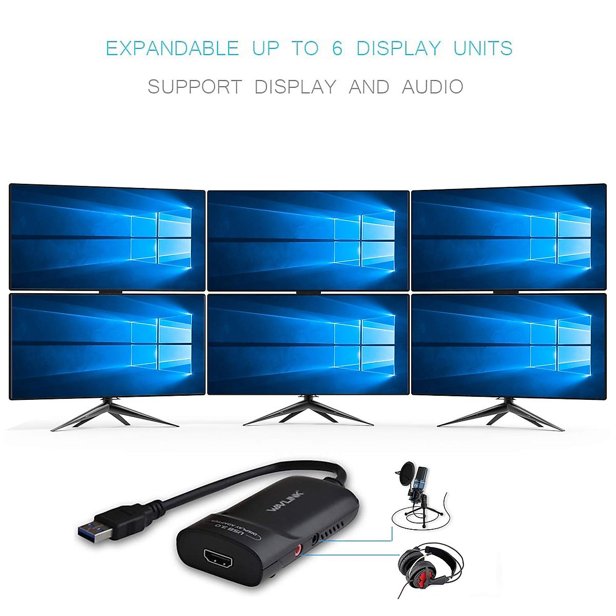 WAVLINK USB 3.0 to HDMI VGA Adapter, USB to VGA HDMI Adapter with Audio Port for Multiple Monitors, Support Windows 11,10, 8.1, 7, XP, and Mac