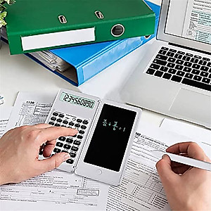 Scientific Calculator, Collapsible Engineering Calculator with Erasable Writing Tablet,10-Digit LCD Display Pocket Calculator for School Office Meeting Rooms Construction Financial(White)