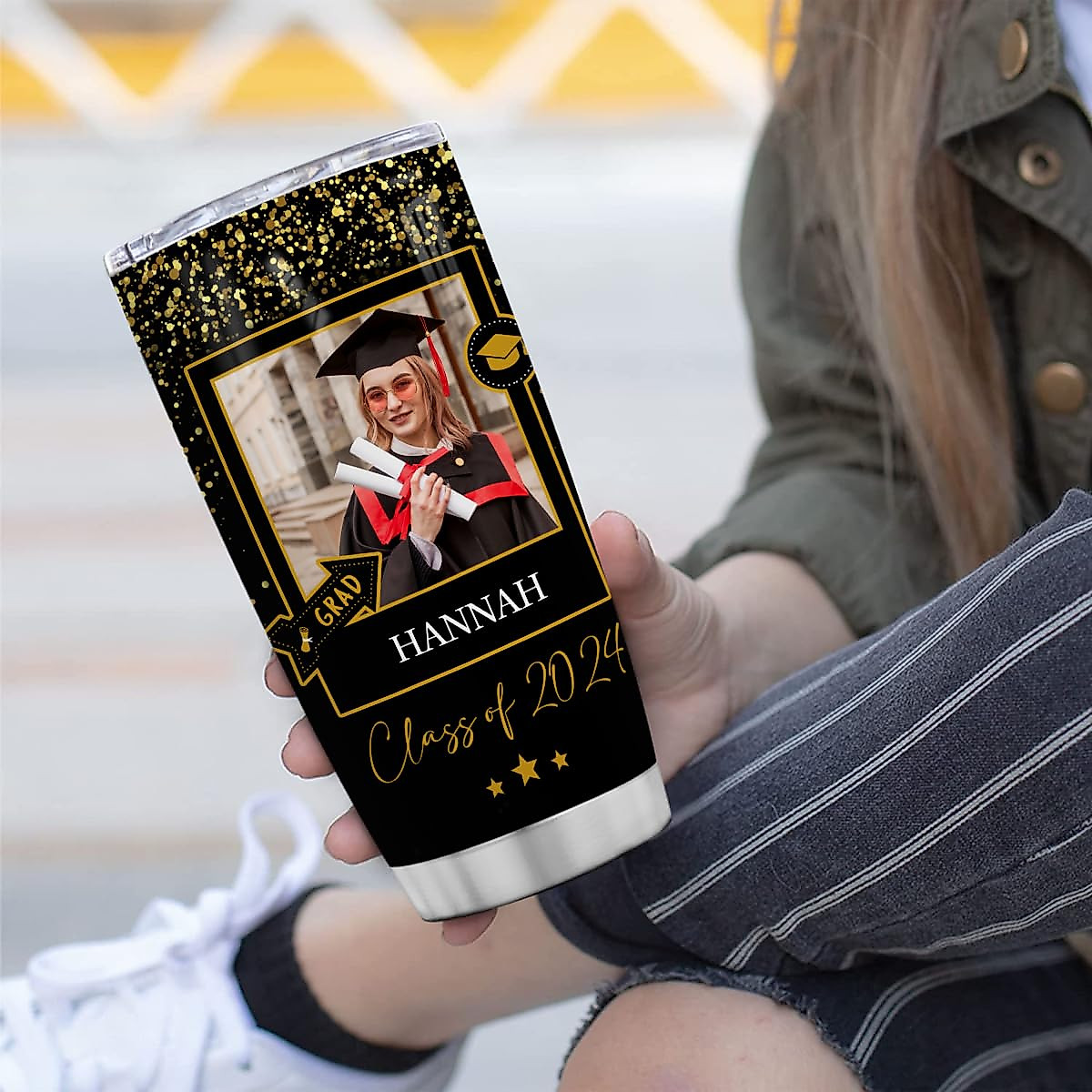 wowcugi Personalized Graduation Tumbler with Photo Class Of 2024 Custom Cups with Lid 20oz 30oz Coffee Mugs Graduation Gifts Masters Insulated Tumbler for Men Women Graduating Daughter Son