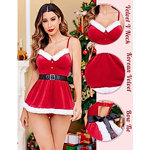 Avidlove Women's Lingerie Sexy Santa Babydoll Chemises Sleepwear Costumes Christmas Lingerie Sets Red XXL