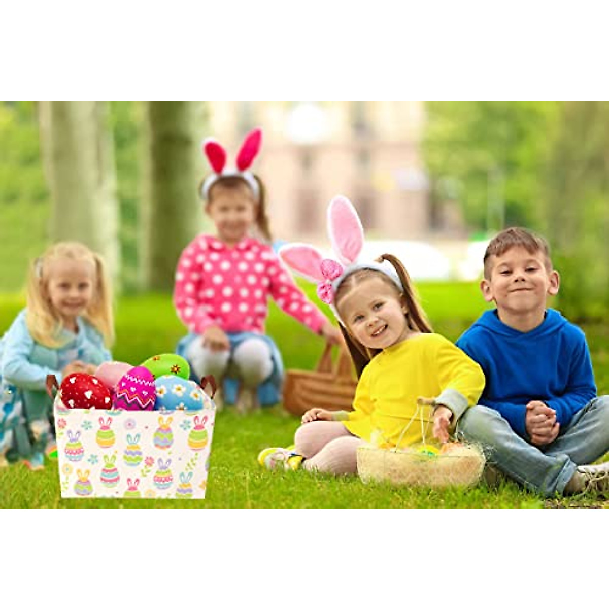 Essme Rectangular Easter Basket,Kids Storage bin Organizer with Handles for Easter Decor,Shelf Basket,Toy Organizer,Easter Gift.(Easter Eggs)