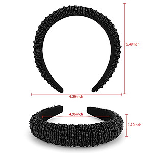 Ondder Women's Black Beaded Fashion Headband with Crystal Rhinestones, Hair Accessories