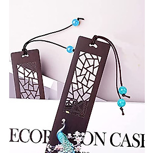 KAIY Handmade Wooden Bookmark Gift Box, Natural Hard Wood Bookmark Peacock Hollowed Out Pattern Color Drawing Bookmark with Tassel, Birthday Gifts for Women Men Teachers Girls Mom Lady Book Lover