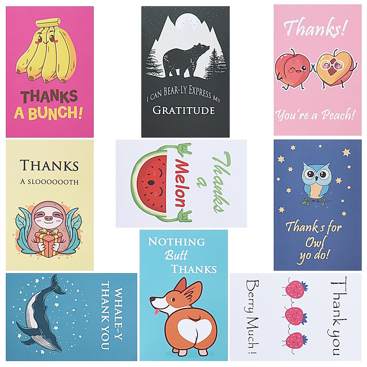 Funny Thank You Cards with Envelopes 40 Pack - 10 Funny Design Blank cards for Teachers Friends Business Coworker, Wedding, Birthday, Baby Shower, Business