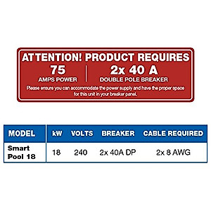 EcoSmart SMART POOL 18 Electric Tankless Pool Heater, 18kW, 240 Volt, 75 Amps with Self Modulating Technology