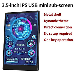MAKIVI 1 Set 3.5 Inch Computer Small Secondary Screen IPS Full USB-C Chassis Secondary Screen Computer Temperature Monitoring Screen AIDA64