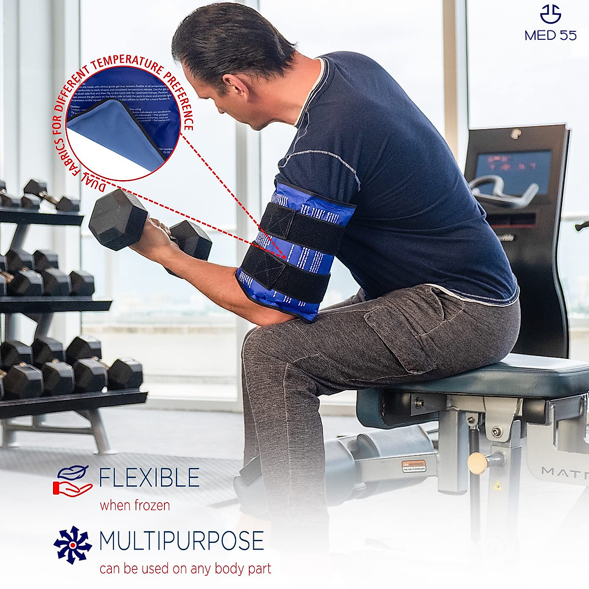 Gel Ice Pack for Injuries Reusable Gel - Hot & Cold Pack Compress Flexible Soft Gel Ice Pack for Back, Shoulder, Elbow, Hip, Knee Pain Relief Therapy for Swelling & Bruising (15x10+Straps)