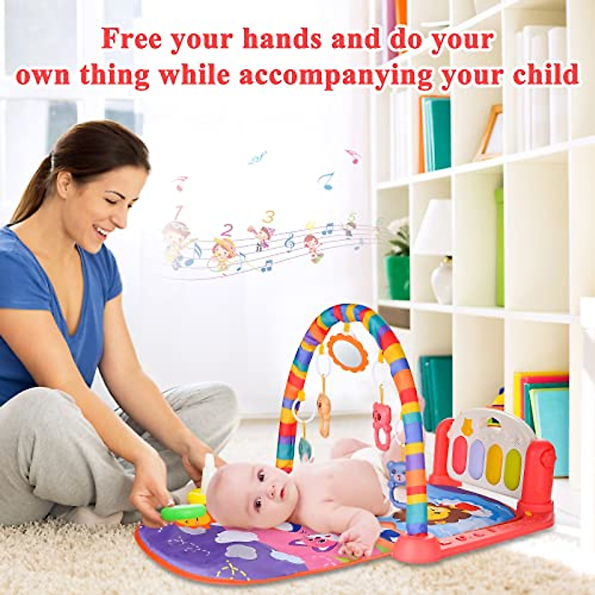 Baby Play Mat, Baby Activity Mat with Kick Piano, Baby Floor Mat with Bear Rattle, Kick and Play Piano Gym Activity Center for Baby, Baby Music Toys for 0-12 Months