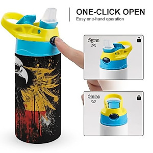 Stainless Steel Water Bottles Germany Flag Eagle Travel Water Cups with Handle And Silicone Straw Drinking Cup with Leak Proof Lid Thermo Travel Mug for Women Men