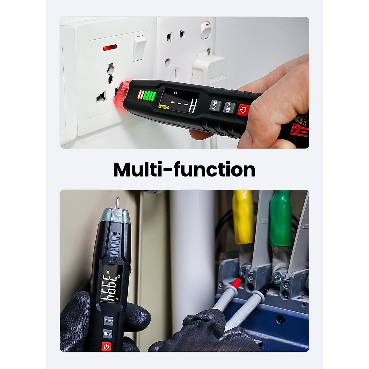 KAIWEETS Voltage Tester/12V-300V, Buzzer Alarm, Live/Null Wire Tester Electrical Tester with LCD Display, Contact Voltage Pen with NCV, Wire Breakpoint Finder (More Accurate No Gloves)