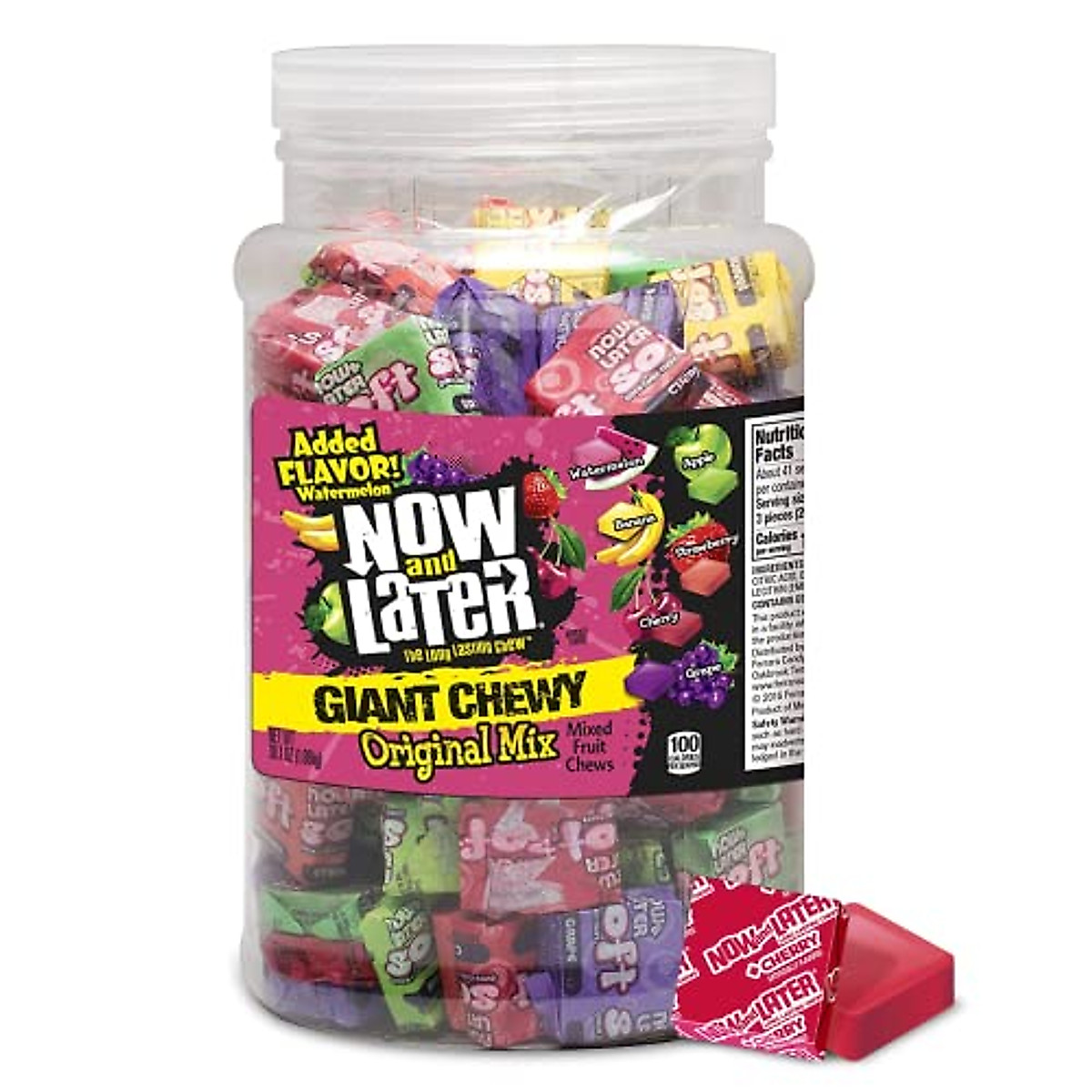 Now and Later Giant Chewy Original Mix, Mixed Fruit Chew Candy, 38 Ounce Jar
