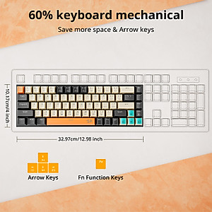Redragon 60% Mechanical Gaming Keyboard, 68 Keys Wired Office RGB Keyboard with Arrow Keys, Programmable Macro, Red Switches for Windows Mac PC Laptop, Black/Beige/Orange