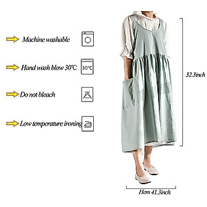 losofar Women Girls Cross Back Apron Gardening Works Cotton Aprons Pinafore Dress (green, 32.3" x 41.3")