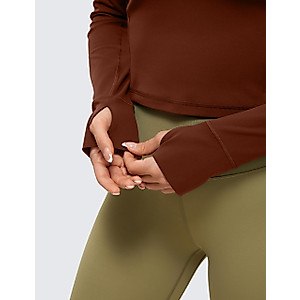 CRZ YOGA Women's Butterluxe Long Sleeve Workout Shirts Half Quarter Zip Sweatshirt Athletic Crop Tops Collared T-Shirts Jujube Brown Small
