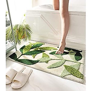 ZGXL Green Leaves Bath Mats Bathroom Rugs Non-Slip Soft Microfiber Absorbent Machine Washable Entrance Doormat for Bathroom Floor Tub Shower 17.5 X 25.5 Inches